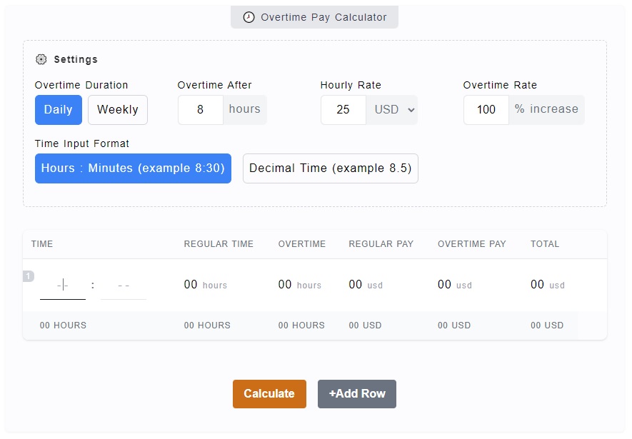 Overtime Pay Calculator Overtime Pay Calculator